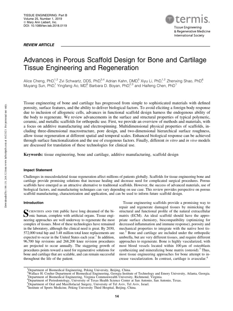 Cheng Et Al 2019 Advances in Porous Scaffold Design For Bone and Cartilage Tissue Engineering ...