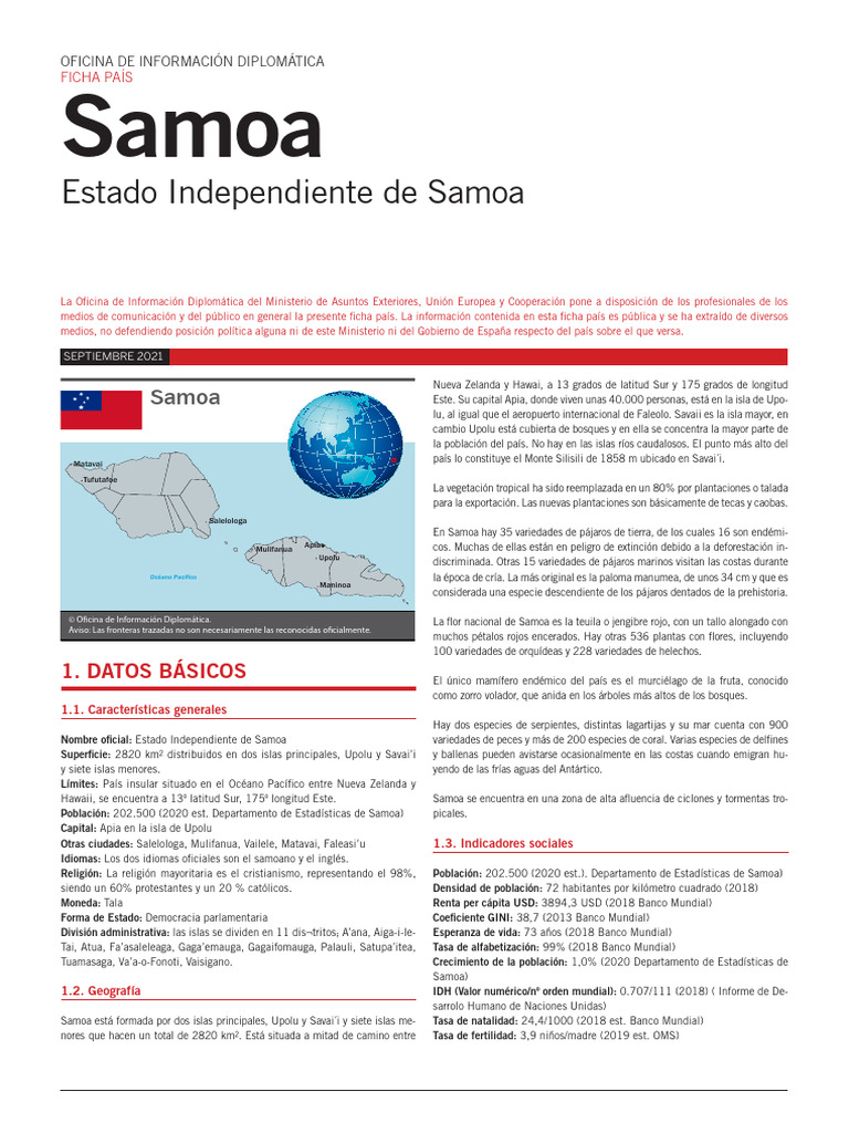 Samoa Ficha Pais | PDF | Samoa | Ministerio (Departamento de Gobierno)