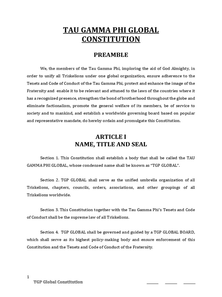 Tau Gamma Phi Global Constitution | PDF | Jurisdiction | Governance