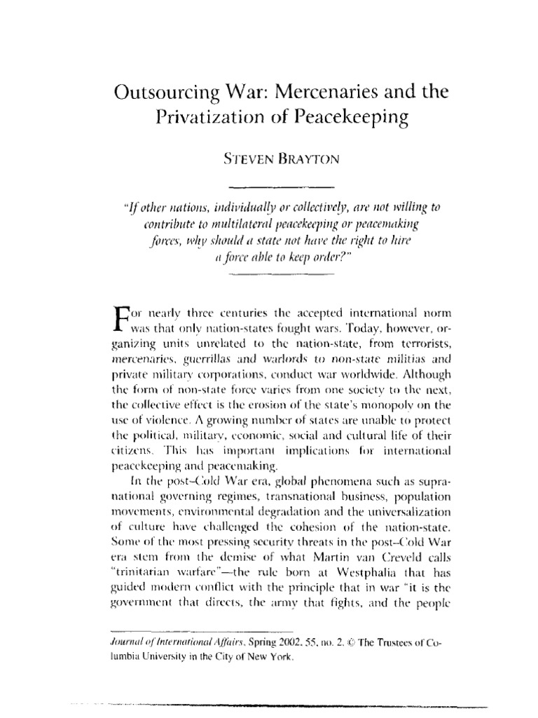 Brayton Outsourcing War PKO | PDF