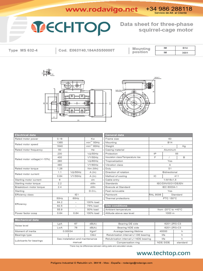 Motor Trifasico Ms6324 018kw Techtop | PDF | Electric Motor | Manufactured Goods