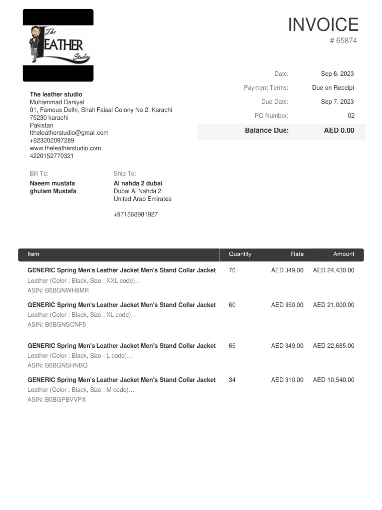 Leather Product Invoice | PDF