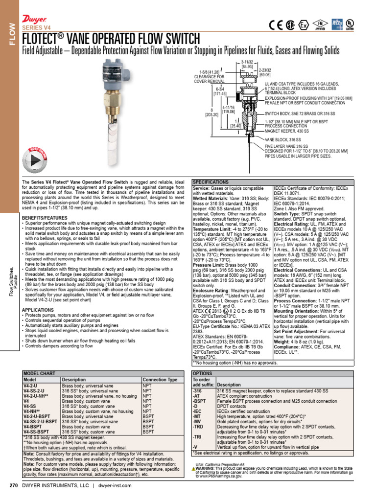 Flotect Vane Operated Flow Switch | PDF | Pipe (Fluid Conveyance ...