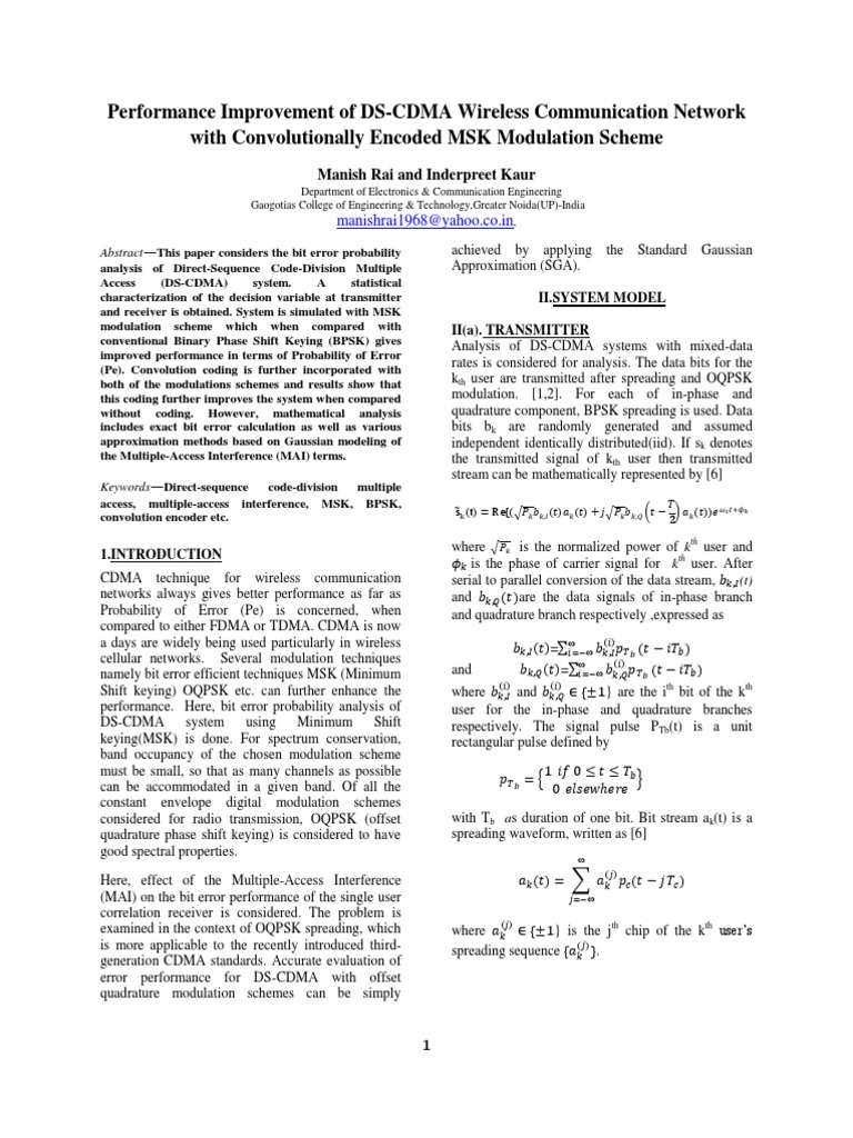 Msk Modulation Pdf Code Division Multiple Access Modulation