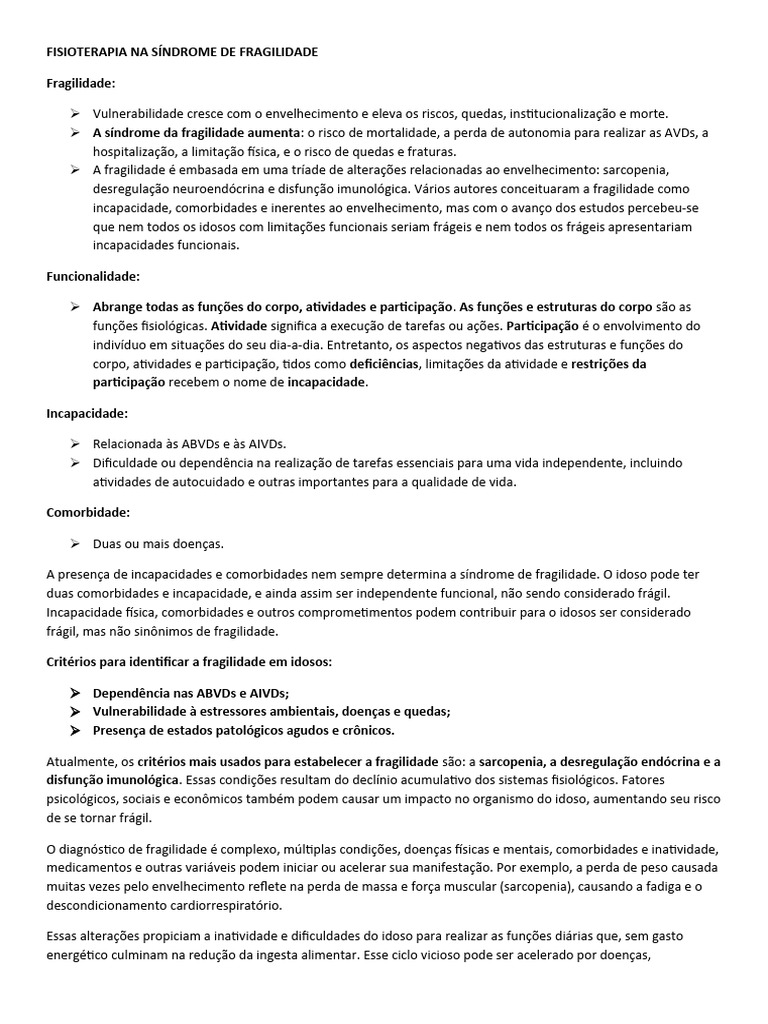 Fisioterapia Na Síndrome de Fragilidade | PDF | Inflamação | Envelhecimento