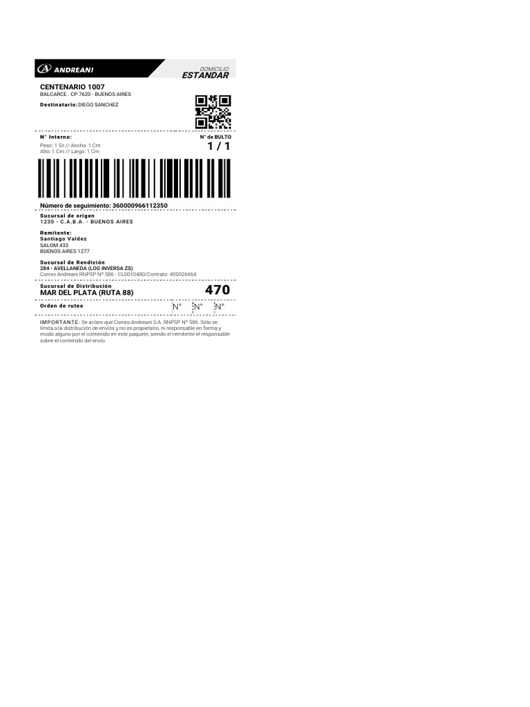 Etiquetas Andreani Envios 21-9-2023 | PDF