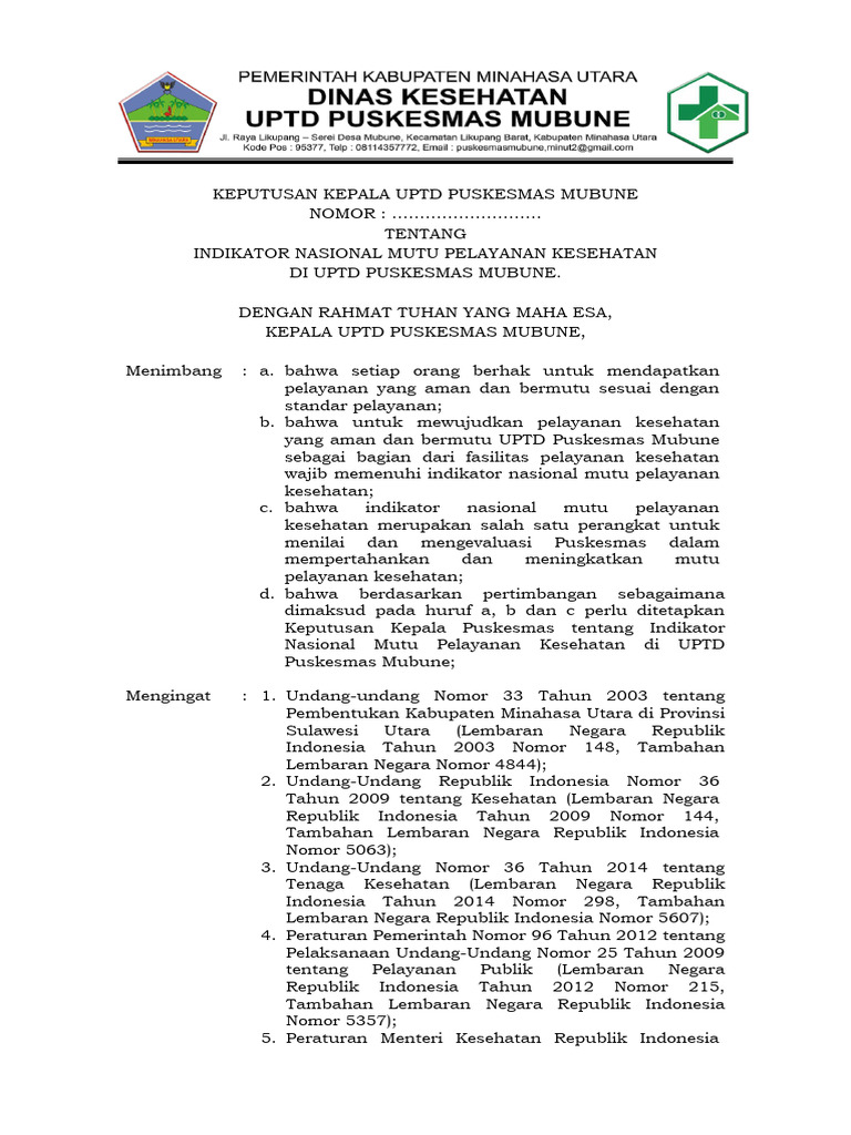 Indikator Nasional Mutu Pelayanan Kesehatan | PDF