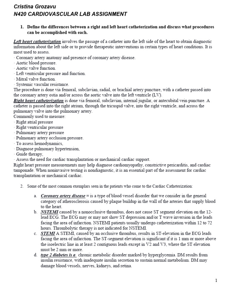 n420 Cardiovascular Lab Assignment Grozavu | PDF