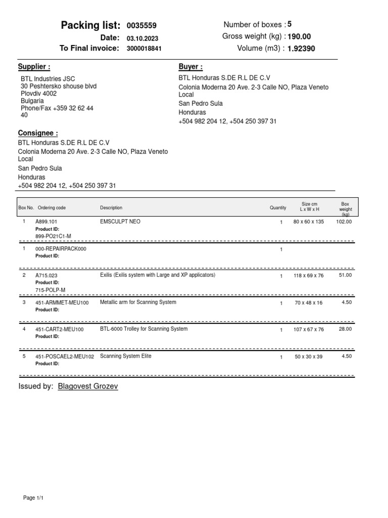 Packing List - 3000018841 | PDF