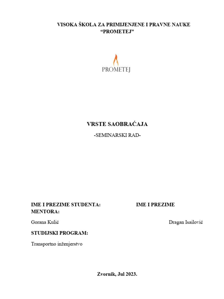 Vrste Saobraćaja | PDF