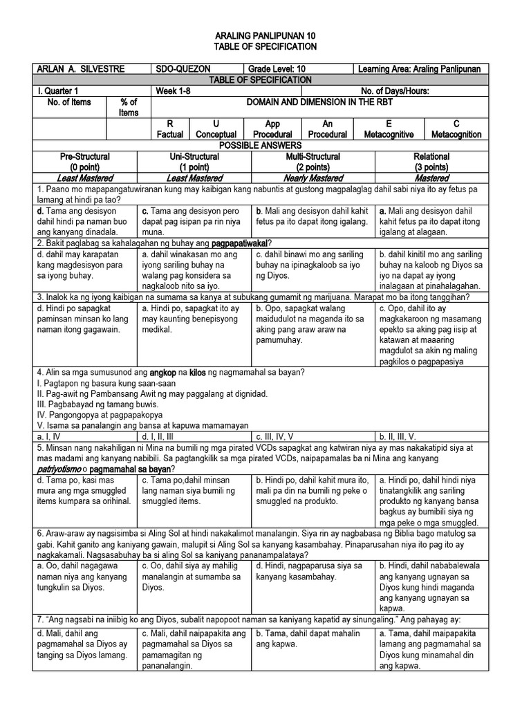 SOLO TOS EsP 10 - 3rd | PDF
