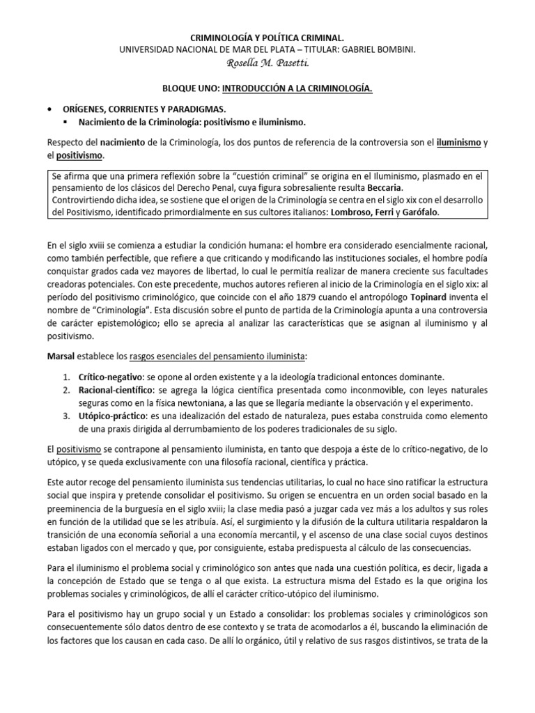 Bloque Uno - Intro. A La Criminologia | PDF | Derecho penal | Criminología