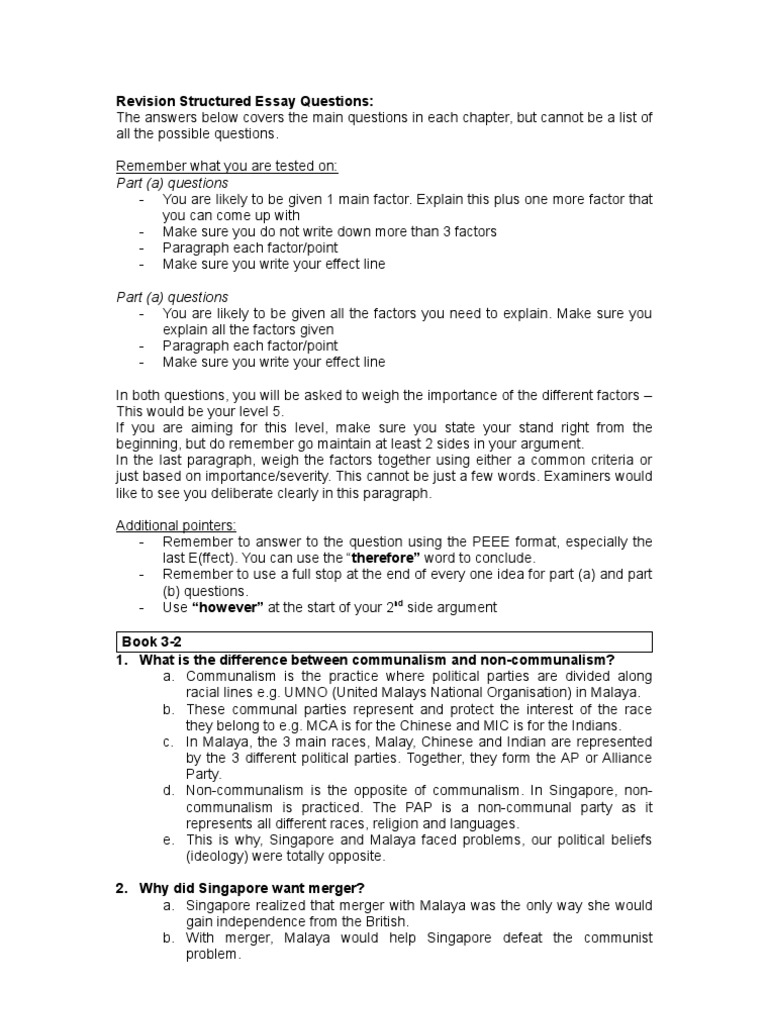 Part (A) Questions: Revision Structured Essay Questions | PDF ...
