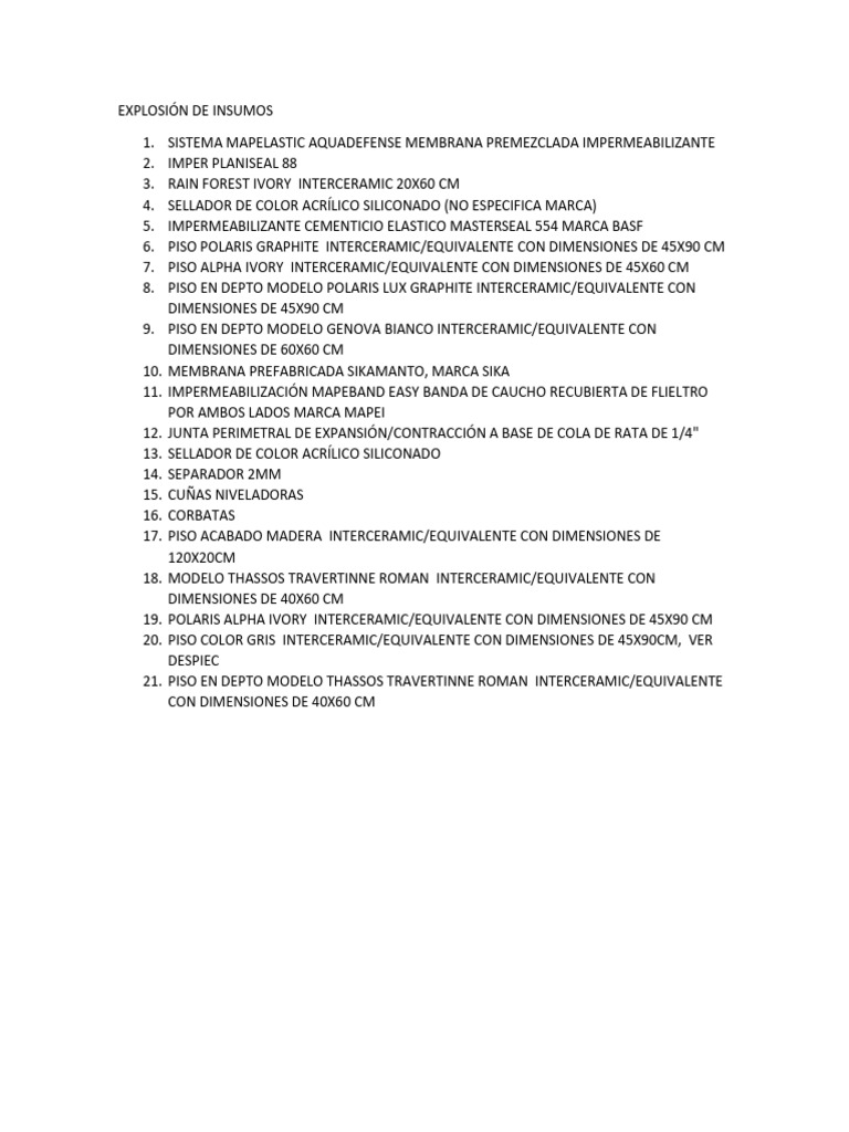 Explosión de Insumos | PDF