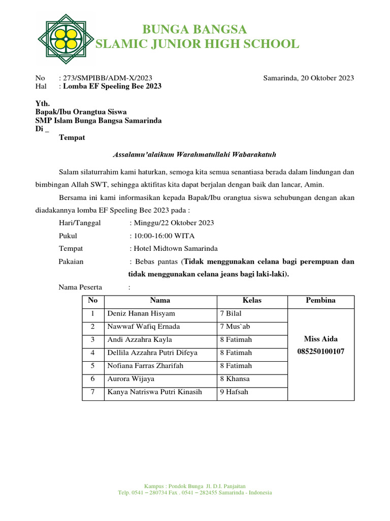 Lomba EF Spelling Bee SMP Bunga Bangsa | PDF