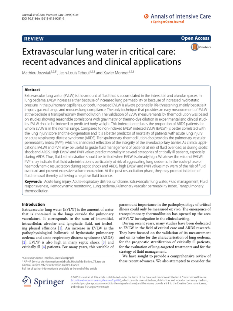 Extravascular Lung Water in Critical Care - Recent Advances and ...