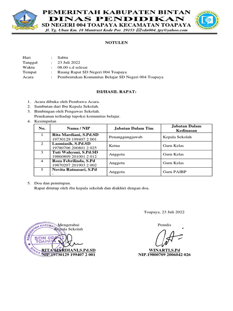 Notulen Rapat Pembentukan Komunitas Belajar | PDF