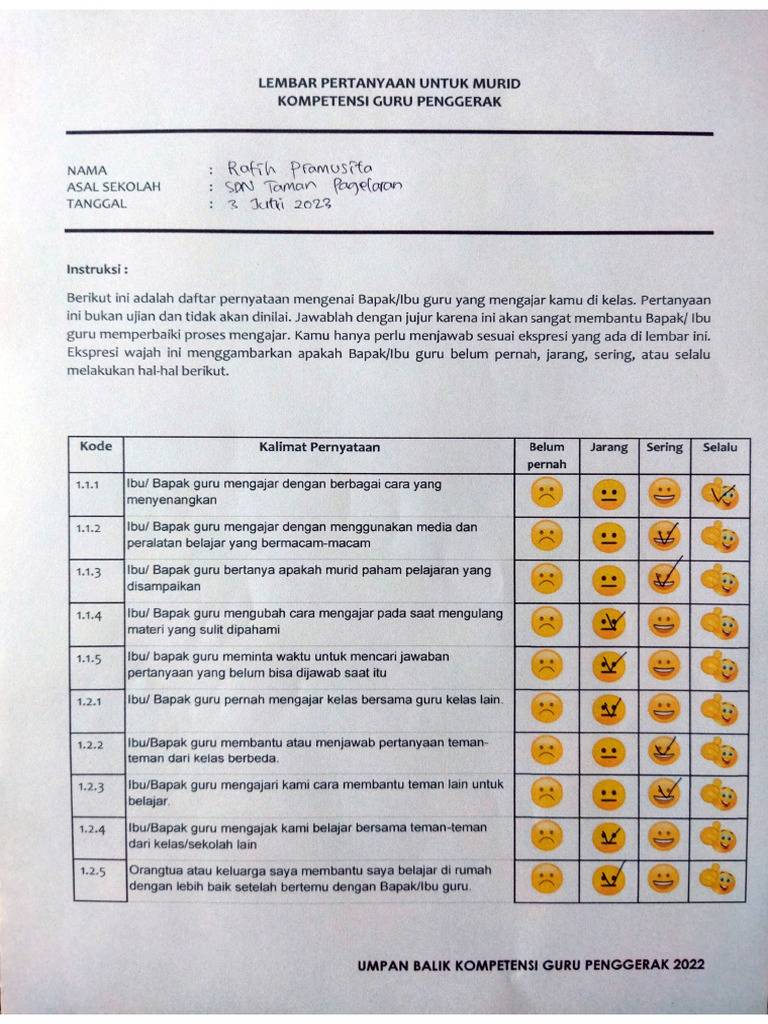 Lembar Umpan Balik Siswa - 1 | PDF