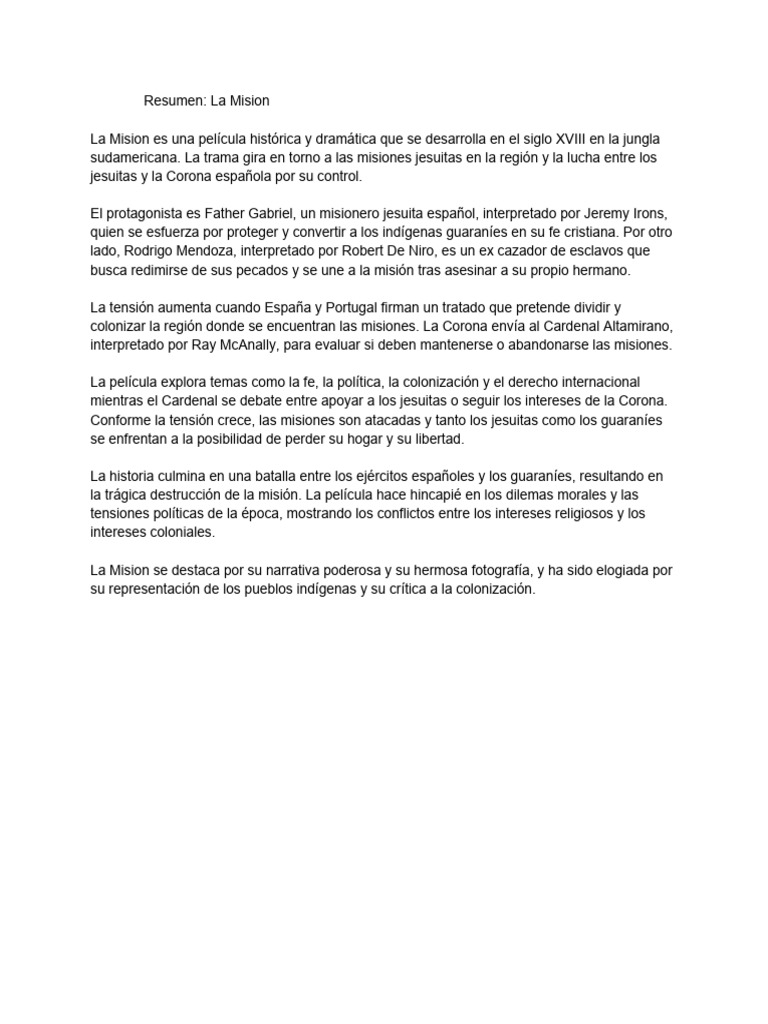 Resumen - La Mision | PDF