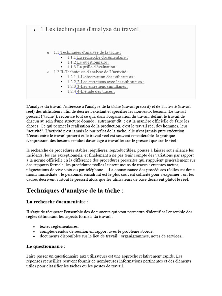 Les Techniques D'analyse Du Travail | PDF