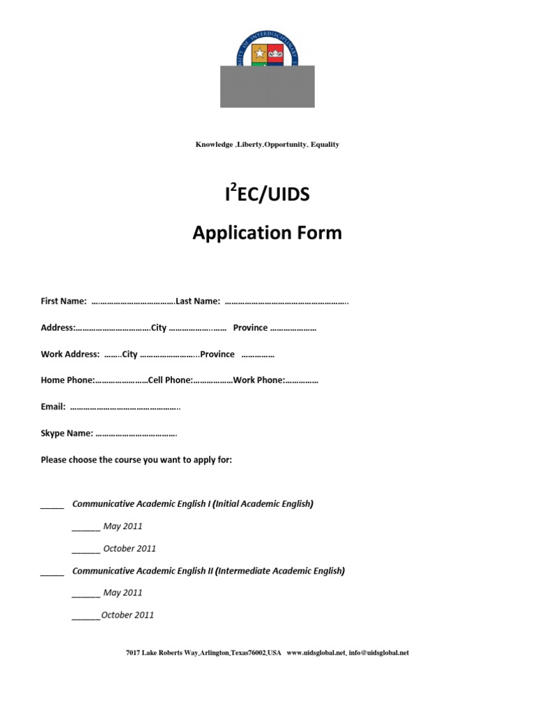 UIDS Application Form for English Courses | PDF