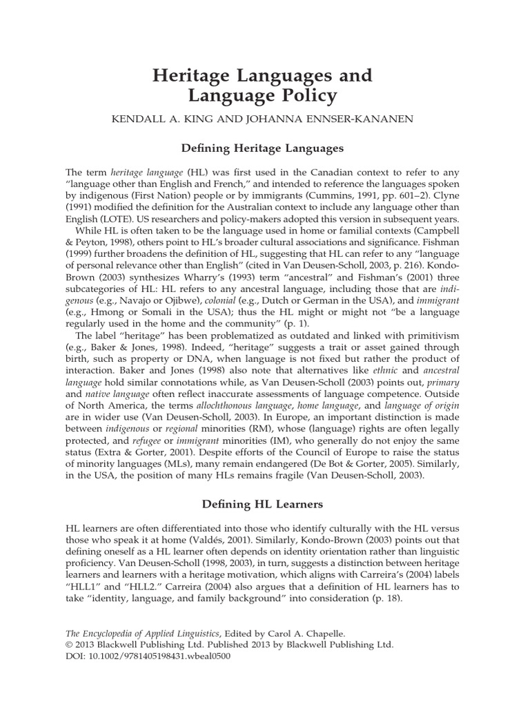 The Encyclopedia of Applied Linguistics 2012 King Heritage Languages ...