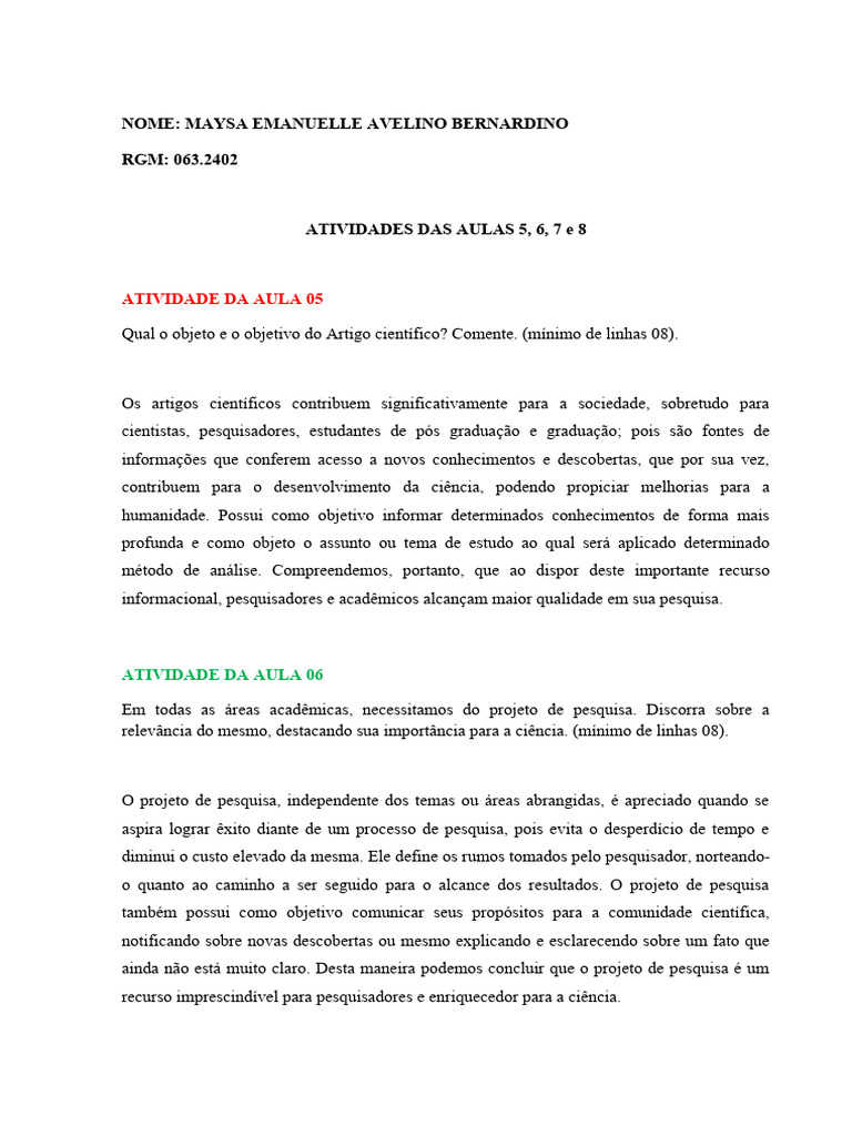 Ativ. 2 - Pesquisa e Linguagem Científica | PDF | Science | Conhecimento