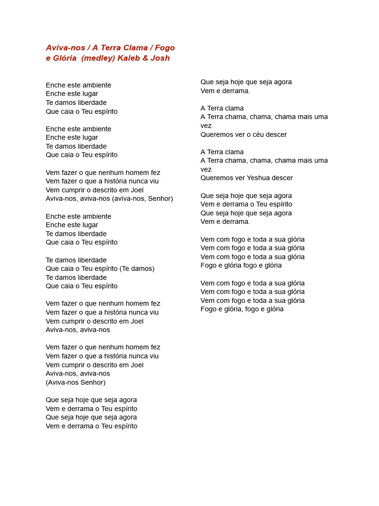 Aviva-Nos - A Terra Clama - Fogo e Glória | PDF