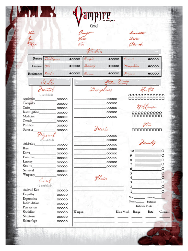 Ghoul Character Sheet Template | PDF | Psychology | Role Playing Games