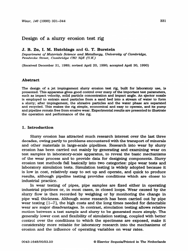 Slurry Erosion Test Rig Design | PDF | Wear | Erosion