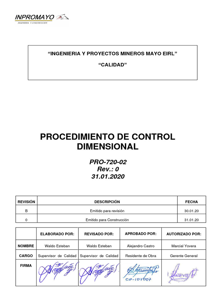 PRO-720-02 - Rev.0 Procedimiento de Control Dimensional | PDF