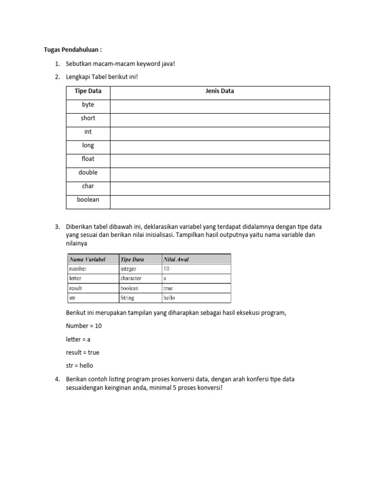Tugas Variabel Dan Tipe Data | PDF Tugas Variabel Dan Tipe Data | PDF