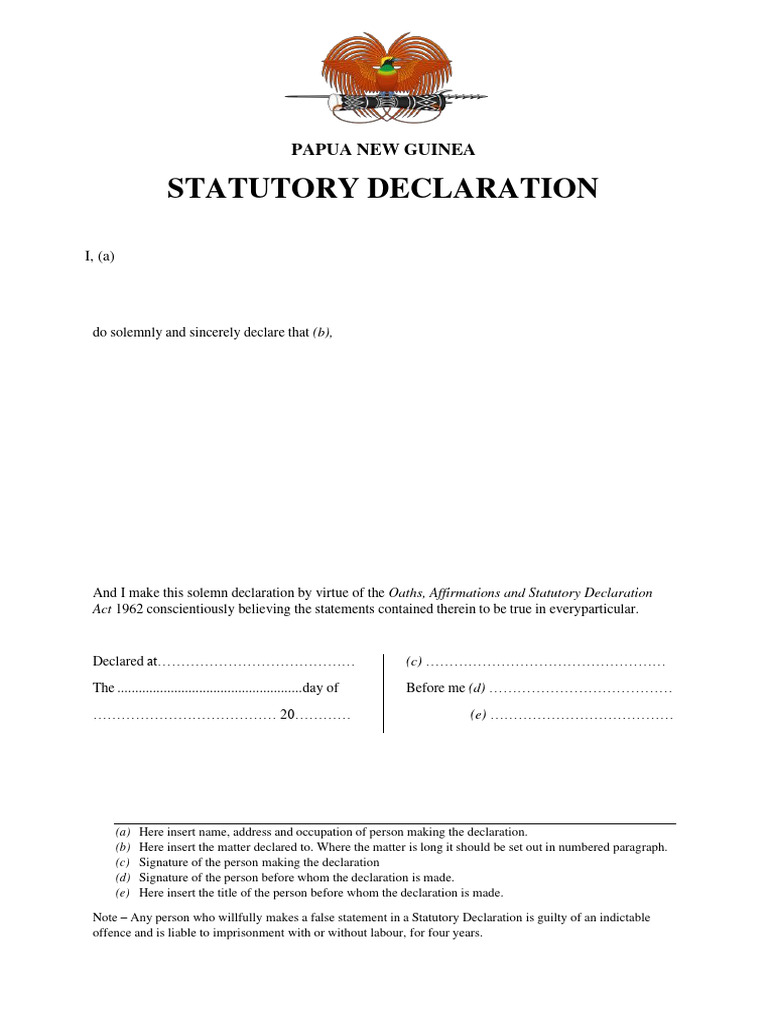 Statutory Declaration General Form | PDF