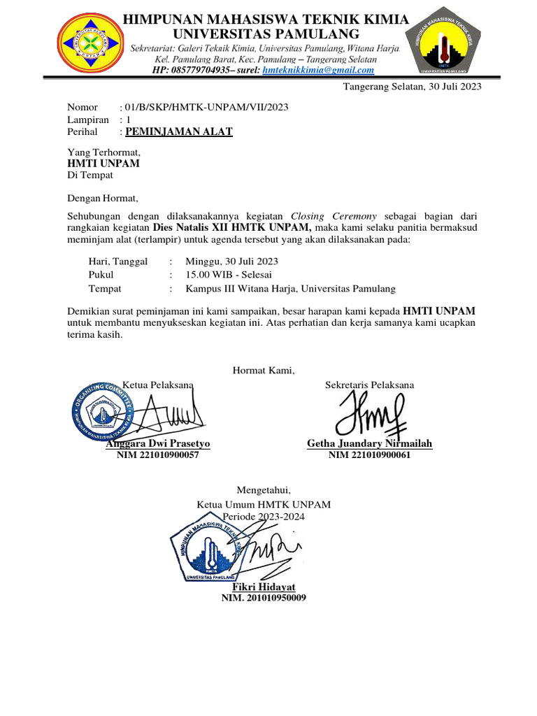 Peminjaman Alat Dies Natalis XII | PDF