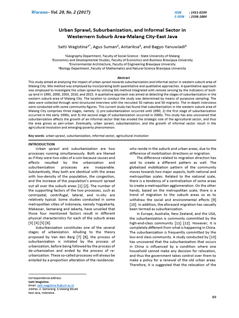 (2017) Urban Sprawl Suburbanization and Informal Sector in Westernern ... (2017) Urban Sprawl Suburbanization and Informal Sector in Westernern ...