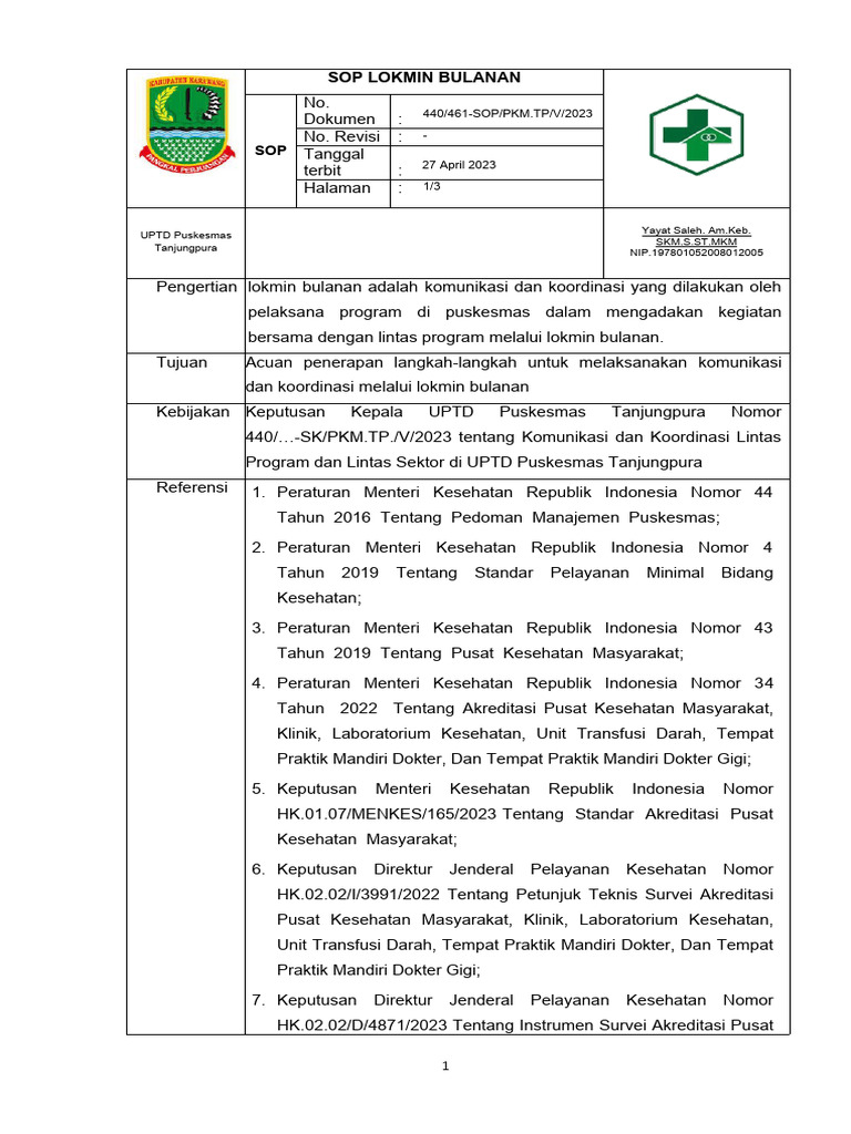 Sop Lokmin Bulanan | PDF