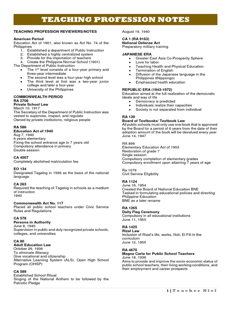 Teaching Profession Overview and Laws | PDF | Learning | Teachers