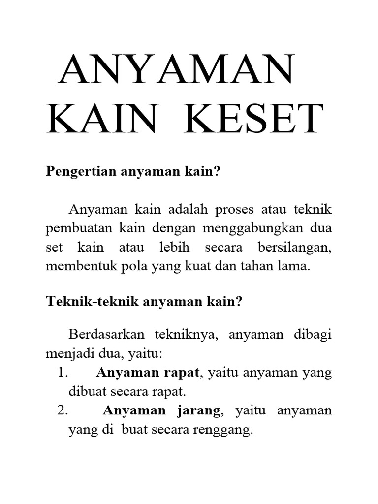 Anyaman Kain Keset | PDF