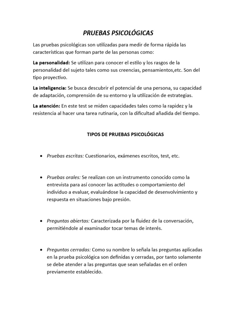 Pruebas Psicológicas | PDF
