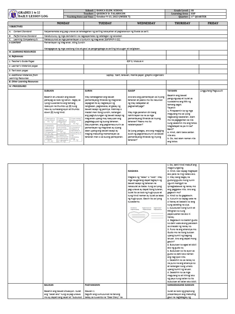 DLL - Esp 3 - Q1 - W7 | PDF
