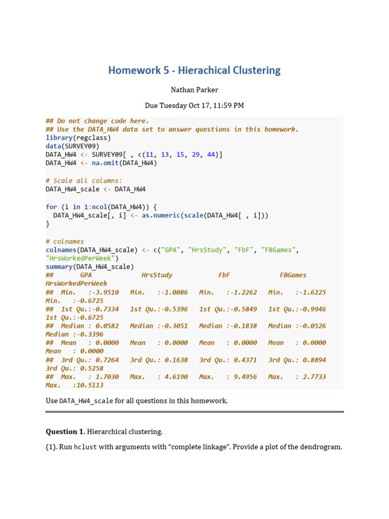 F23 HW5 Hclust Student | PDF