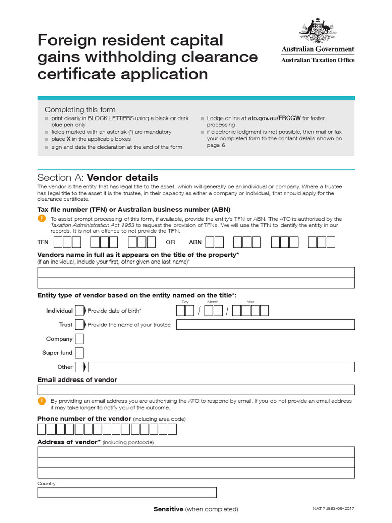 Foreign Resident Clearance Certificate Application | PDF | Trust Law ...