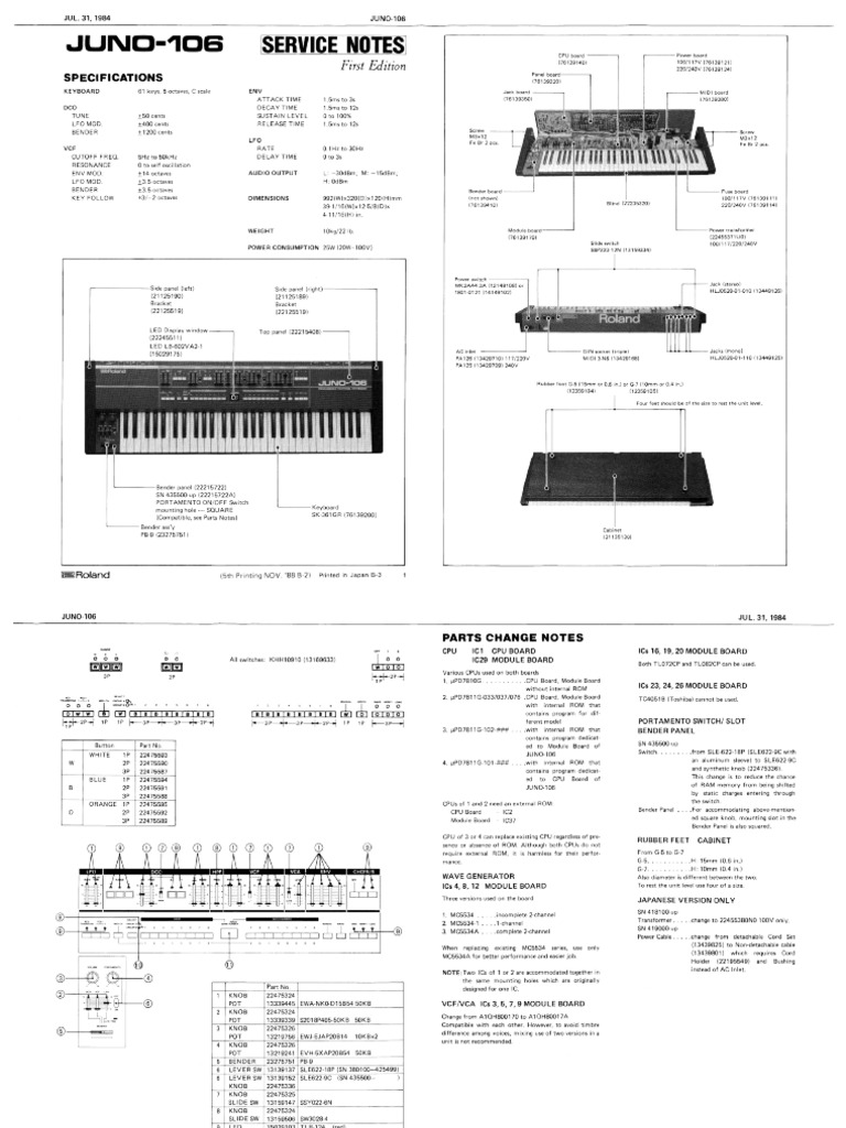 Roland Juno-106 Service Notes 1st | PDF