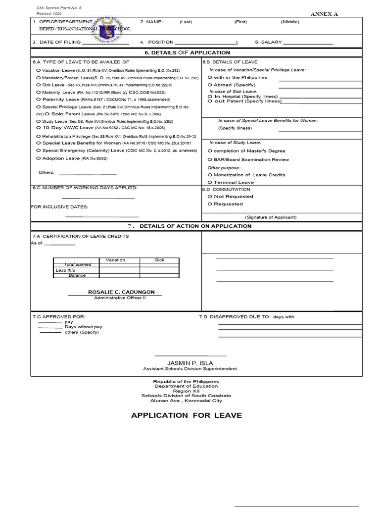 Form 6 Updated 2023 | PDF | Social Programs | Leave Of Absence