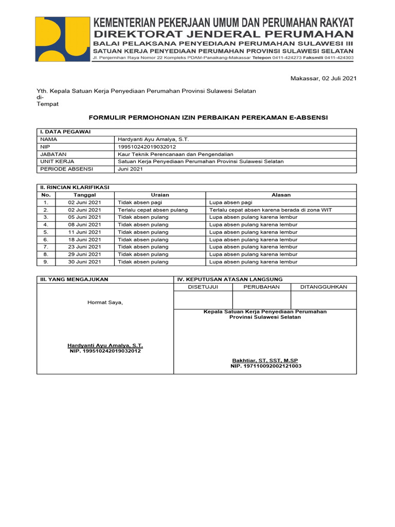 Formulir Permohonan Izin Perekaman Rekap Absensi | PDF