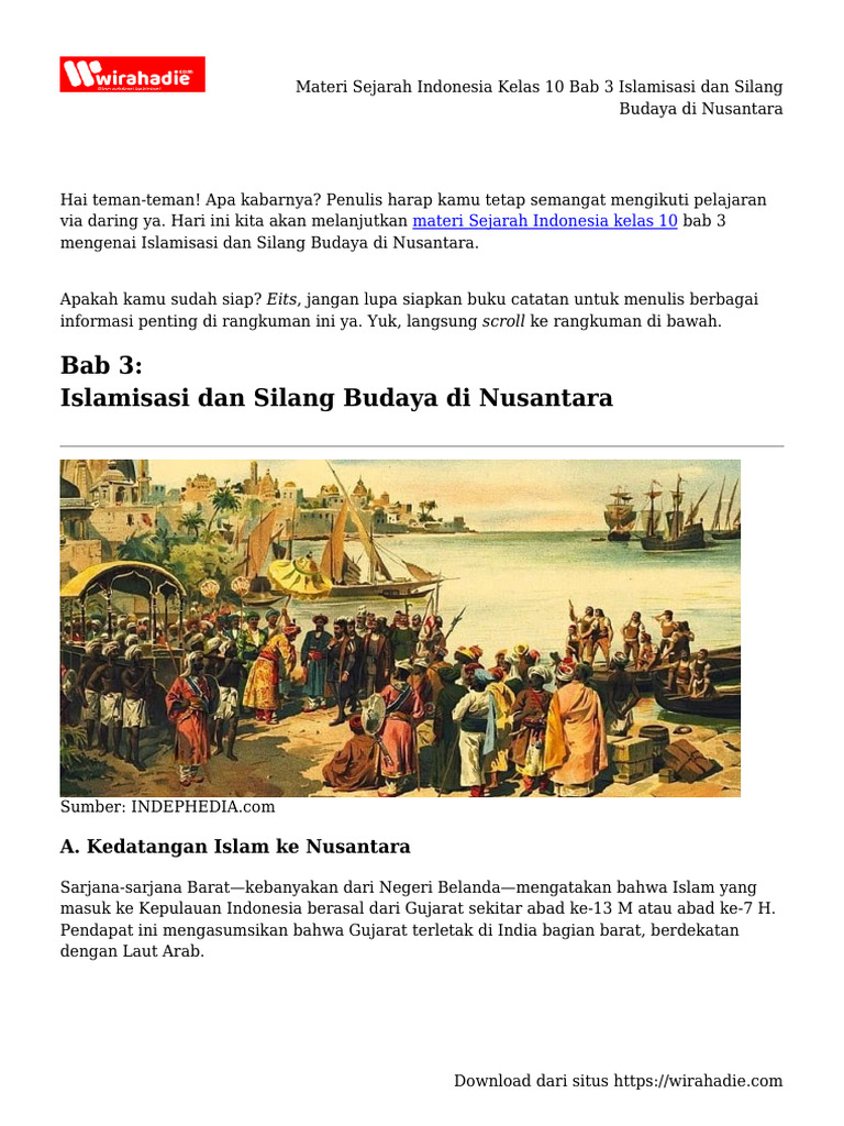 Materi Sejarah Indonesia Kelas 10 Bab 3 Islamisasi Dan Silang Budaya Di Nusantara | PDF