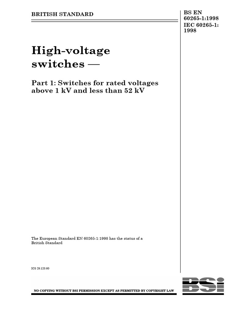 BS en 60265-1-1998 HV Switches 1kV To 52kV | PDF | Capacitor | Transformer