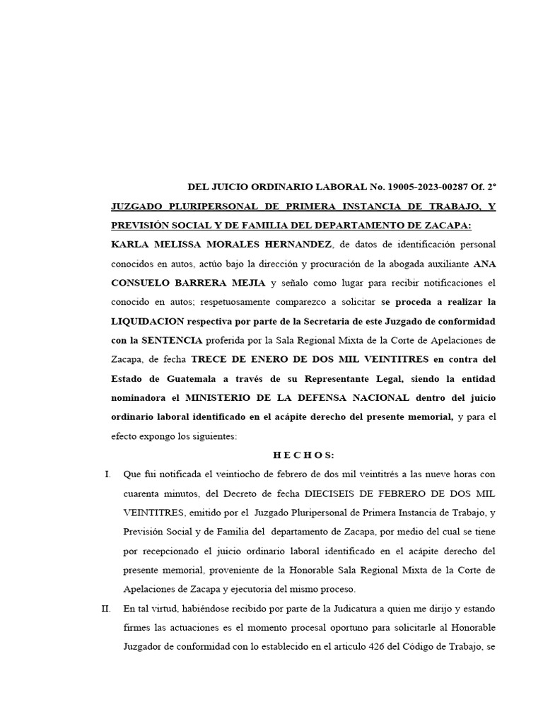 Memorial de Ejecutoria de La Sentencia | PDF | Sentencia (ley) | Ley procesal