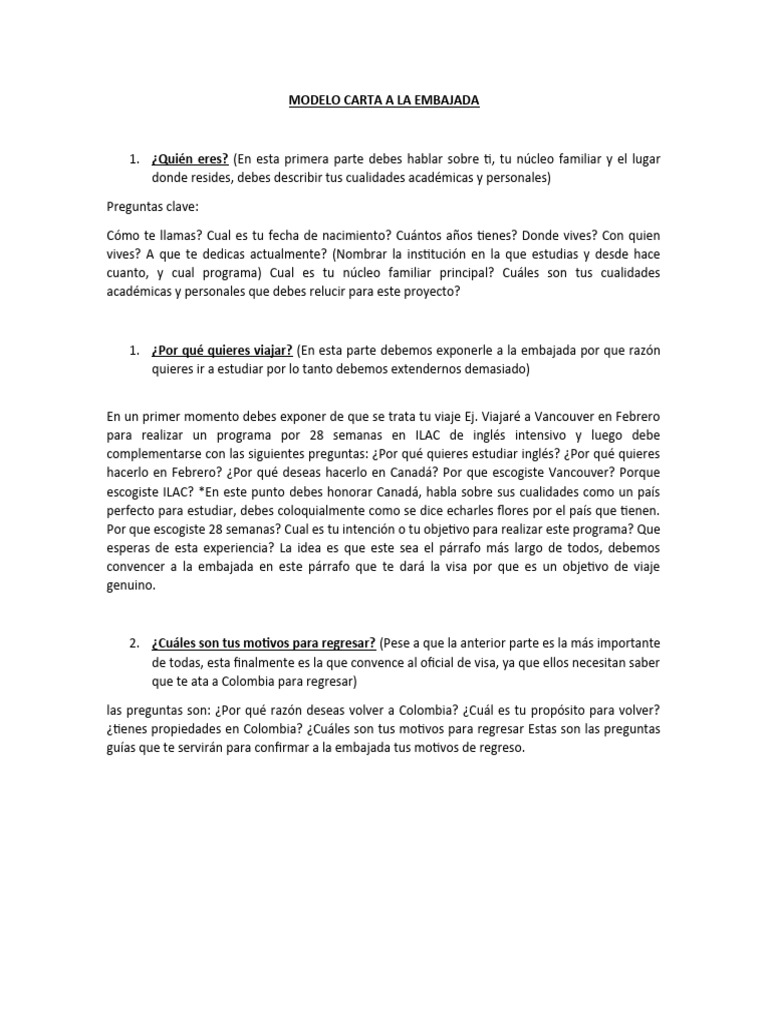 Modelo Carta Motivacion A La Embajada Canadiense | PDF
