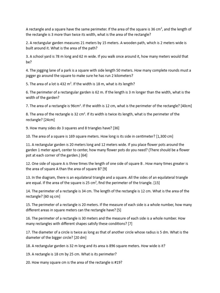 G3 MMC Reviewer - Perimeter and Area - Part 1 | PDF | Area | Length